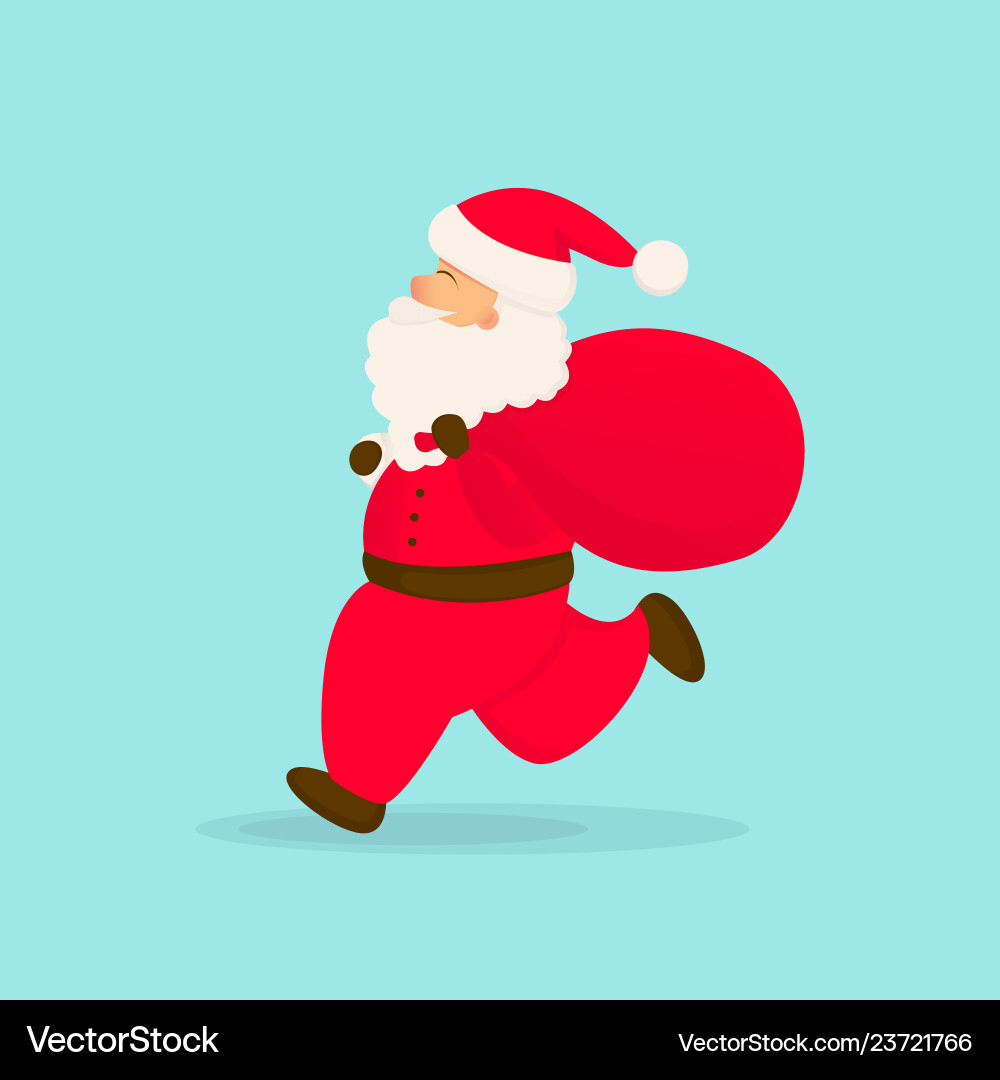 Santa claus with bag running Royalty Free Vector Image