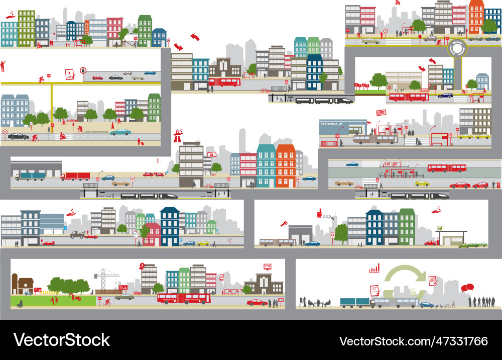 Street view city scene Royalty Free Vector Image