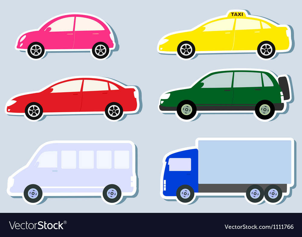 Transport set with colorful cars silhouette Vector Image