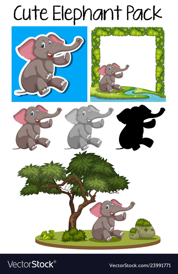 A pack of cute elephant Royalty Free Vector Image