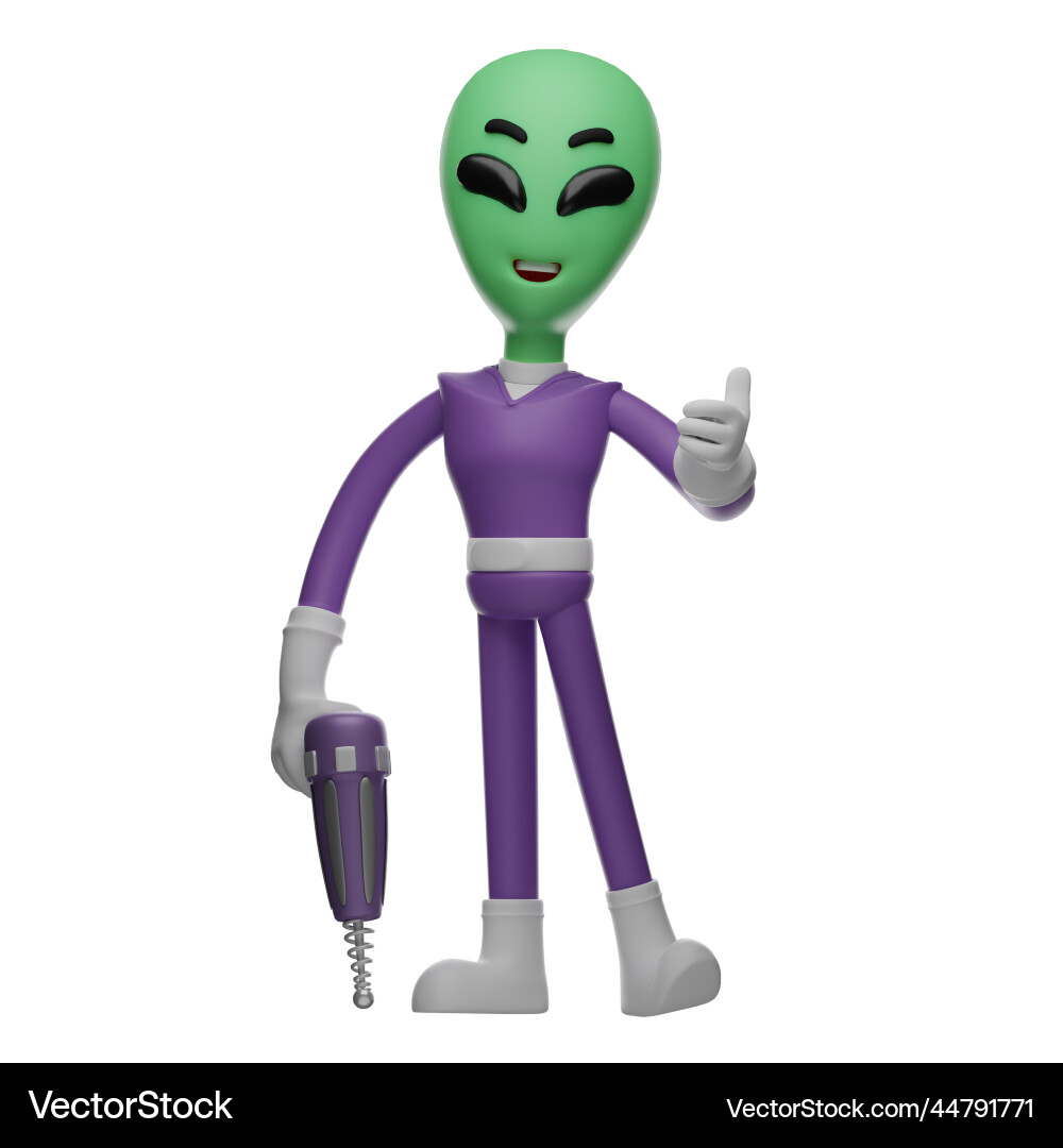 Alien 3d cartoon giving a thumb up Royalty Free Vector Image