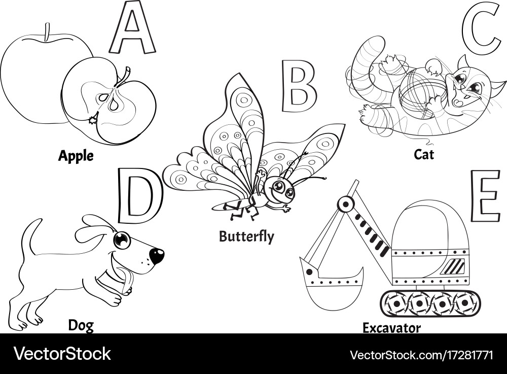 Colorless alphabet for kids Royalty Free Vector Image