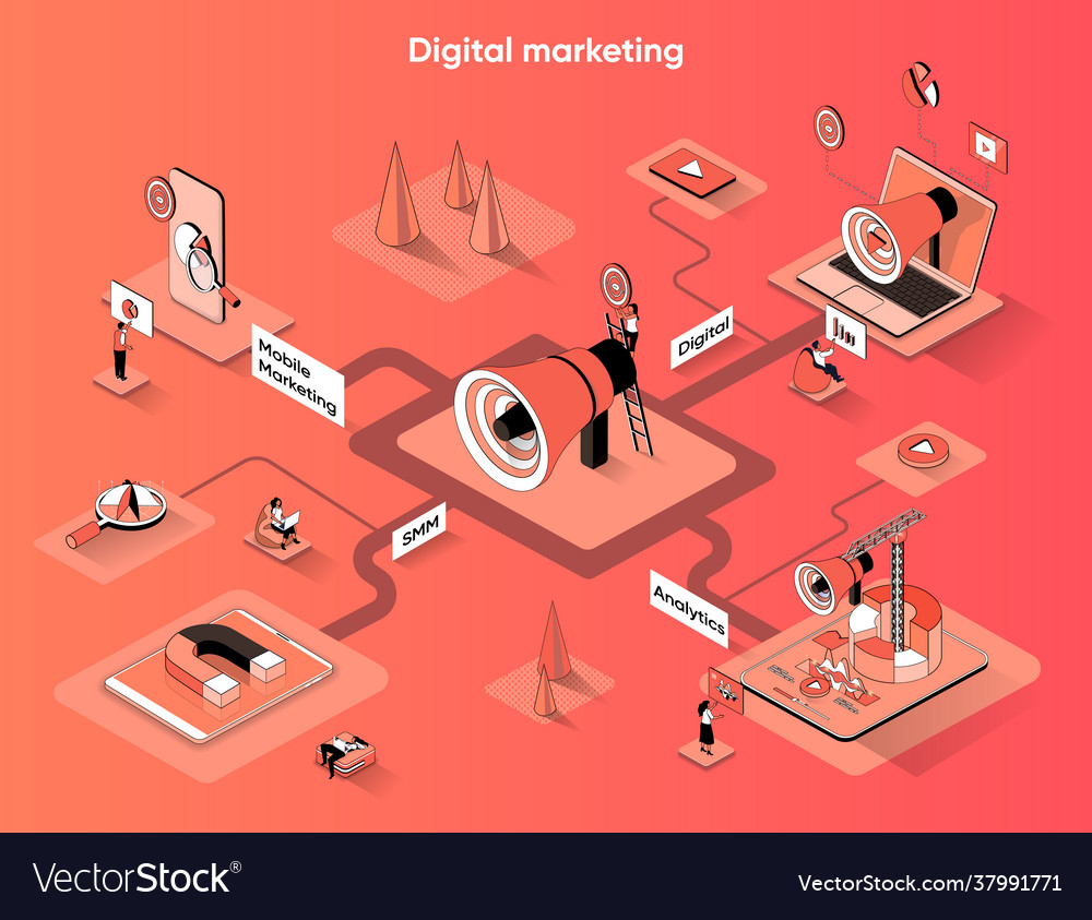 Digital marketing isometric web banner business Vector Image