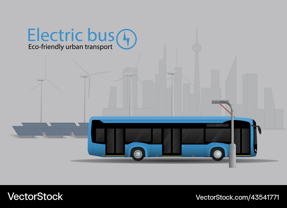 Electric bus at the charging station against Vector Image