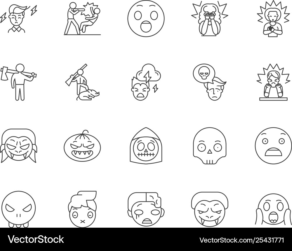 Fear line icons signs set outline Royalty Free Vector Image