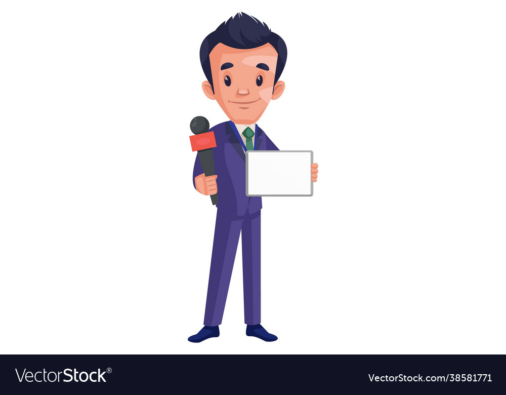 Journalist boy cartoon character Royalty Free Vector Image