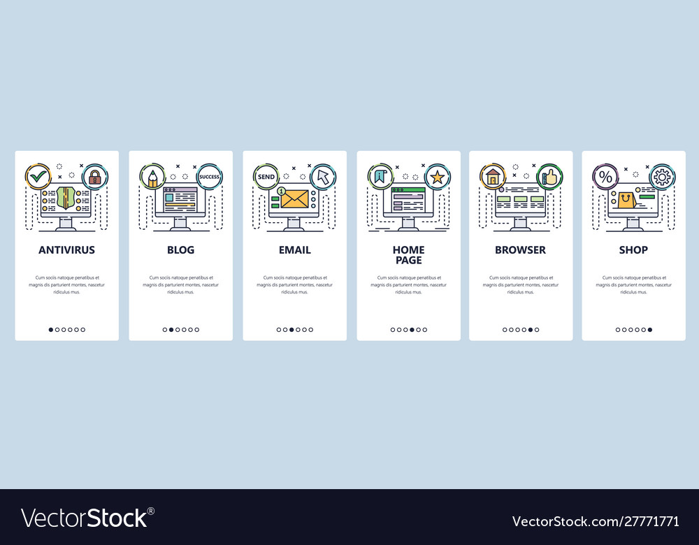 Mobile app onboarding screens computer technology Vector Image Mobile app onboarding screens computer technology Vector Image