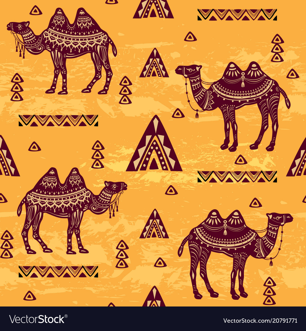 Seamless pattern with camels Royalty Free Vector Image