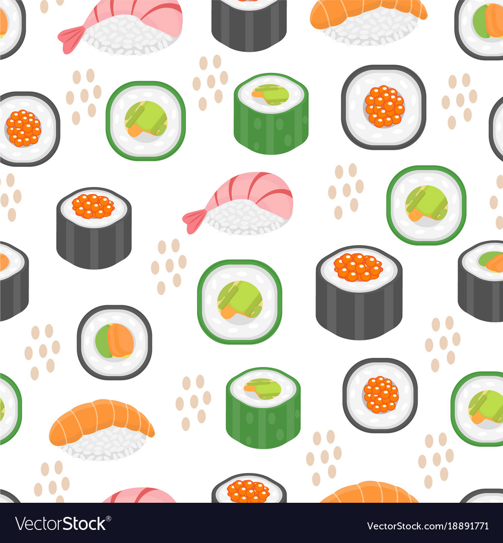 Sushi set seamless pattern rolls endless Vector Image