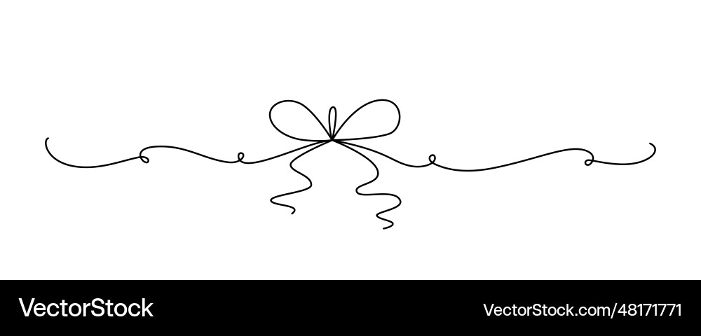 Tied ribbon bow hand drawing one line Royalty Free Vector