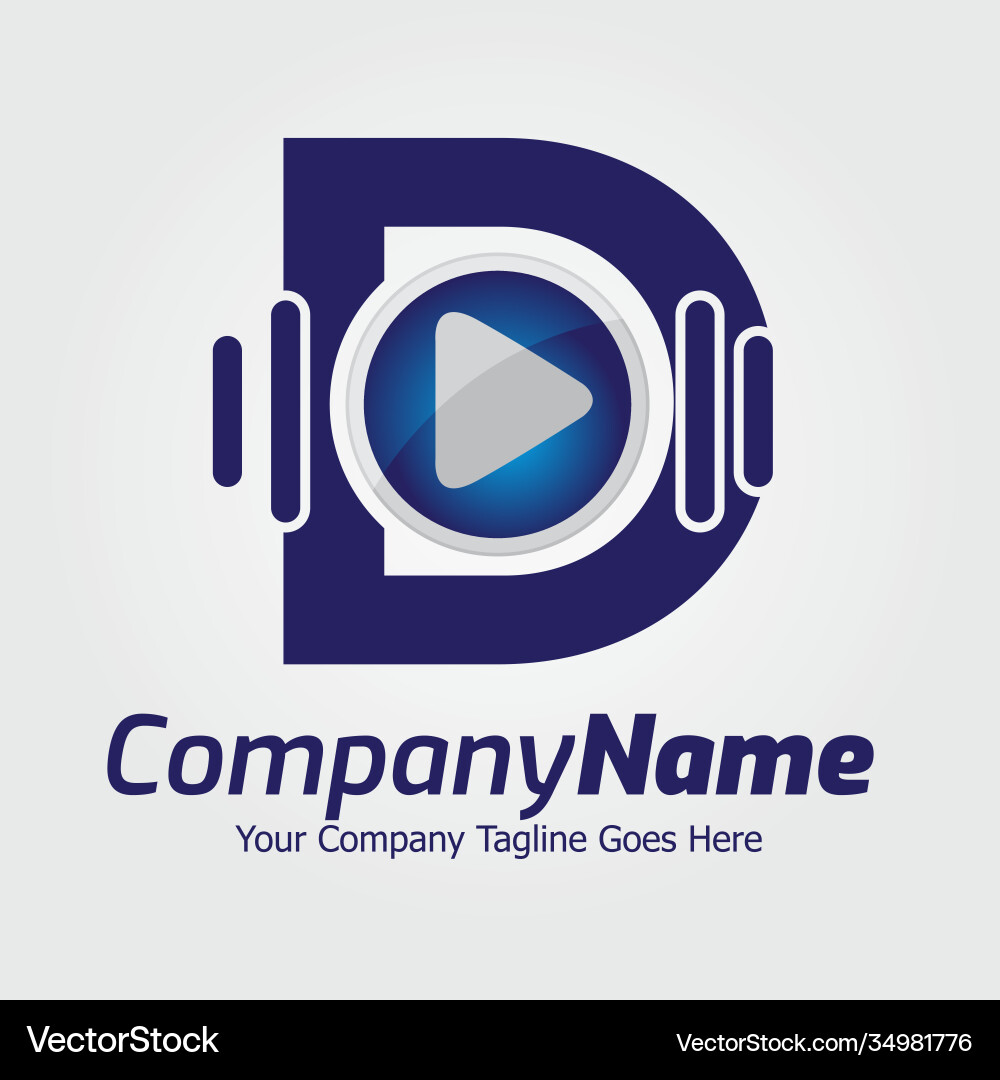 3d media play logo design audio music Royalty Free Vector
