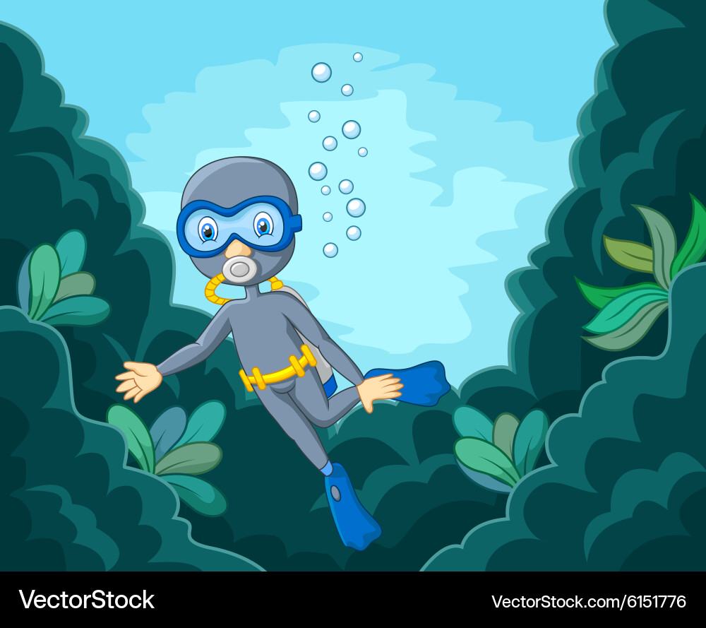 Cartoon boy diving in the sea Royalty Free Vector Image
