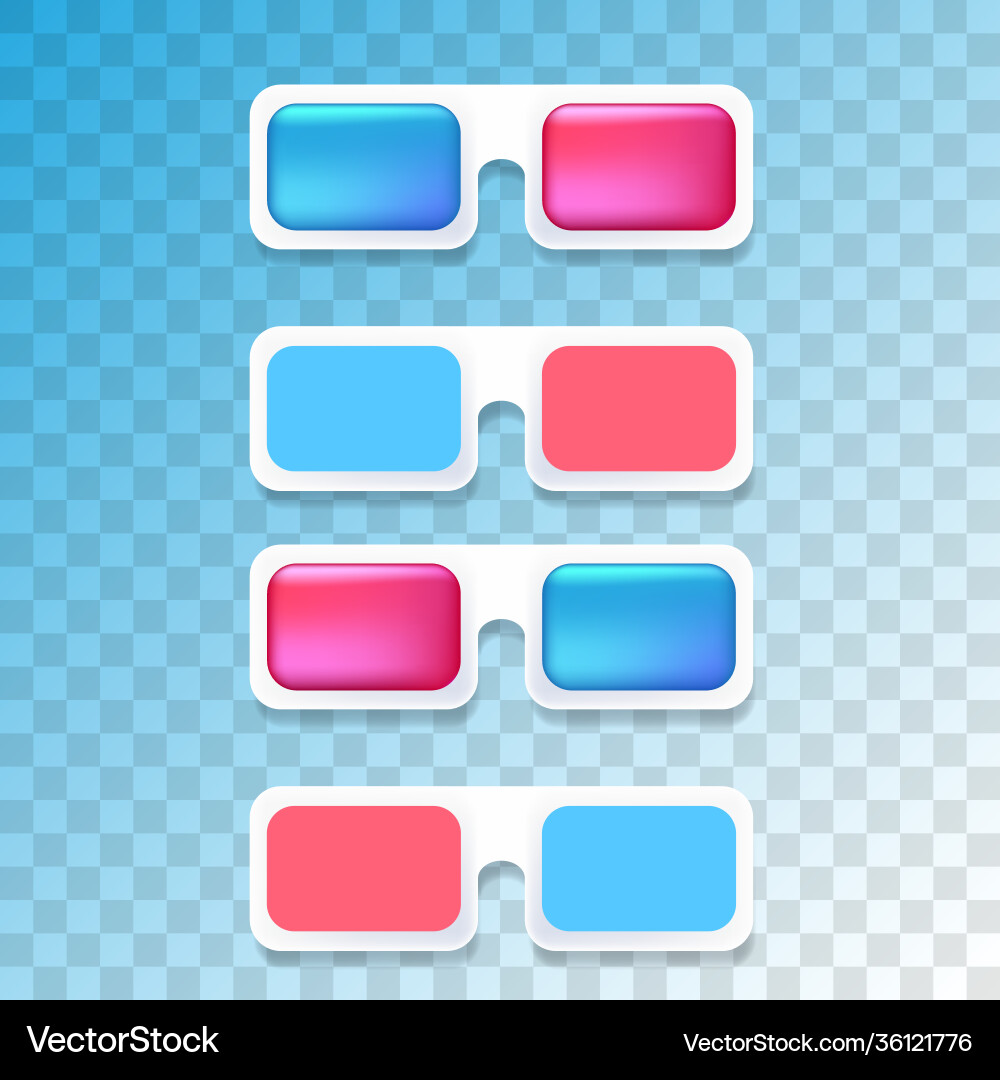Cinema 3d glasses icons set isolated Royalty Free Vector