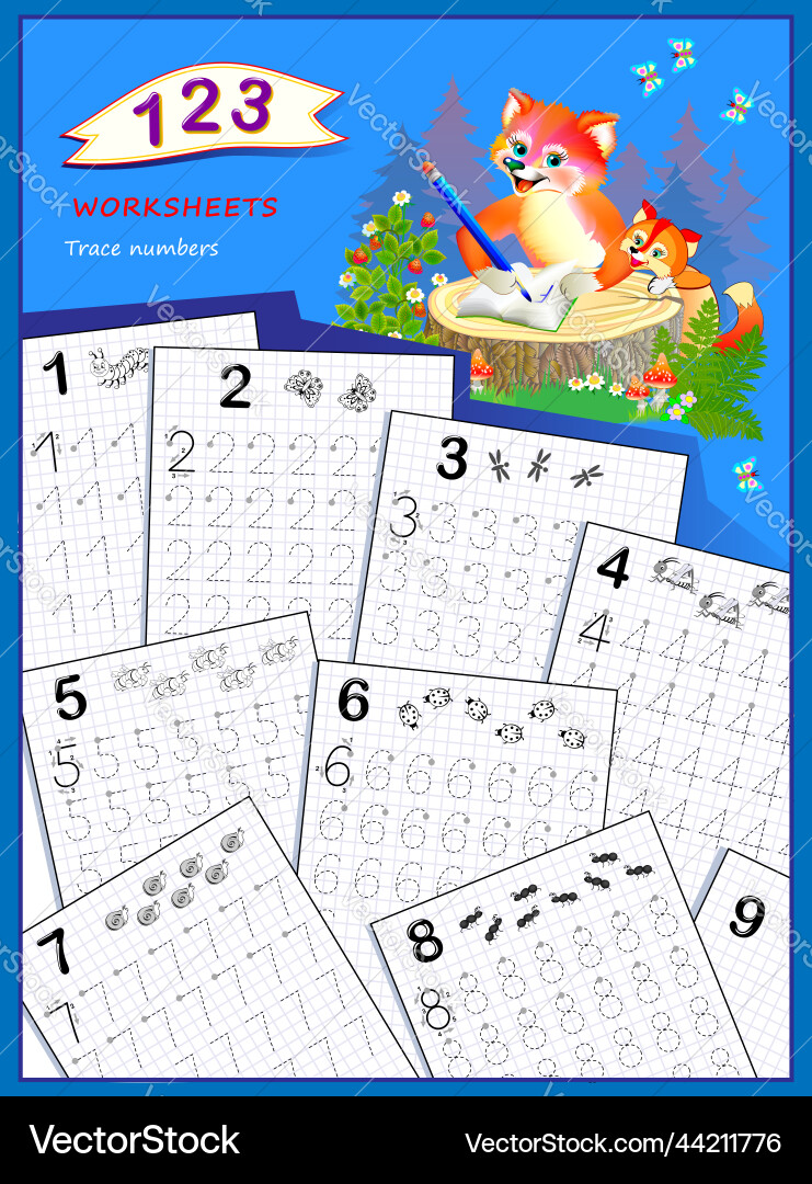 Cover for kids school workbook with counting Vector Image