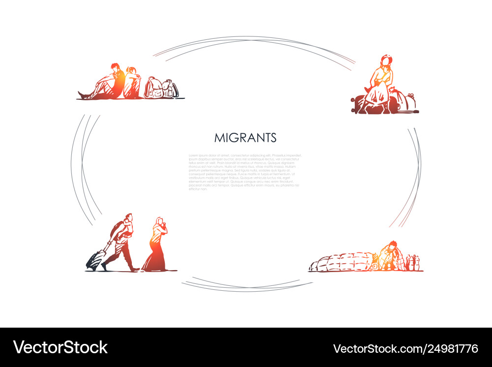Migrants - people with bags migrating and sitting Vector Image