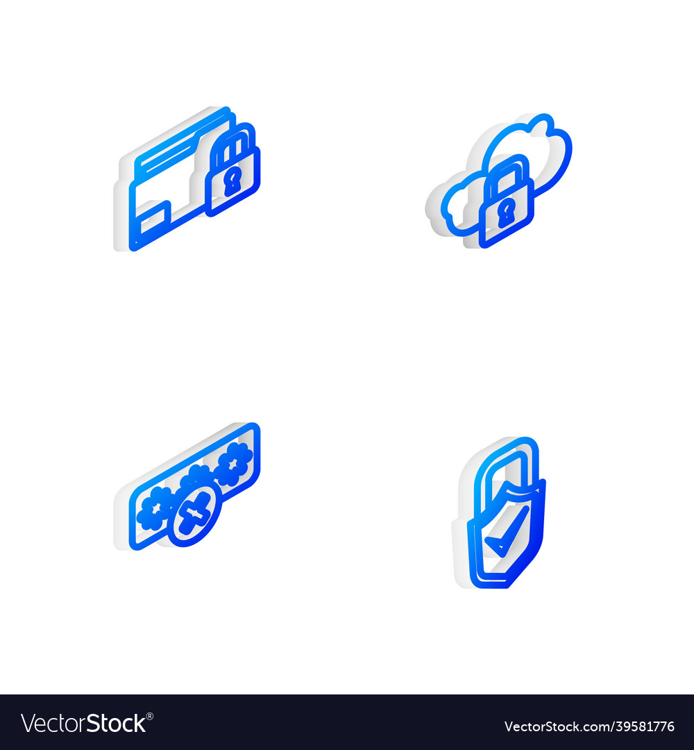 Set isometric line cloud computing lock folder Vector Image Set isometric line cloud computing lock folder Vector Image