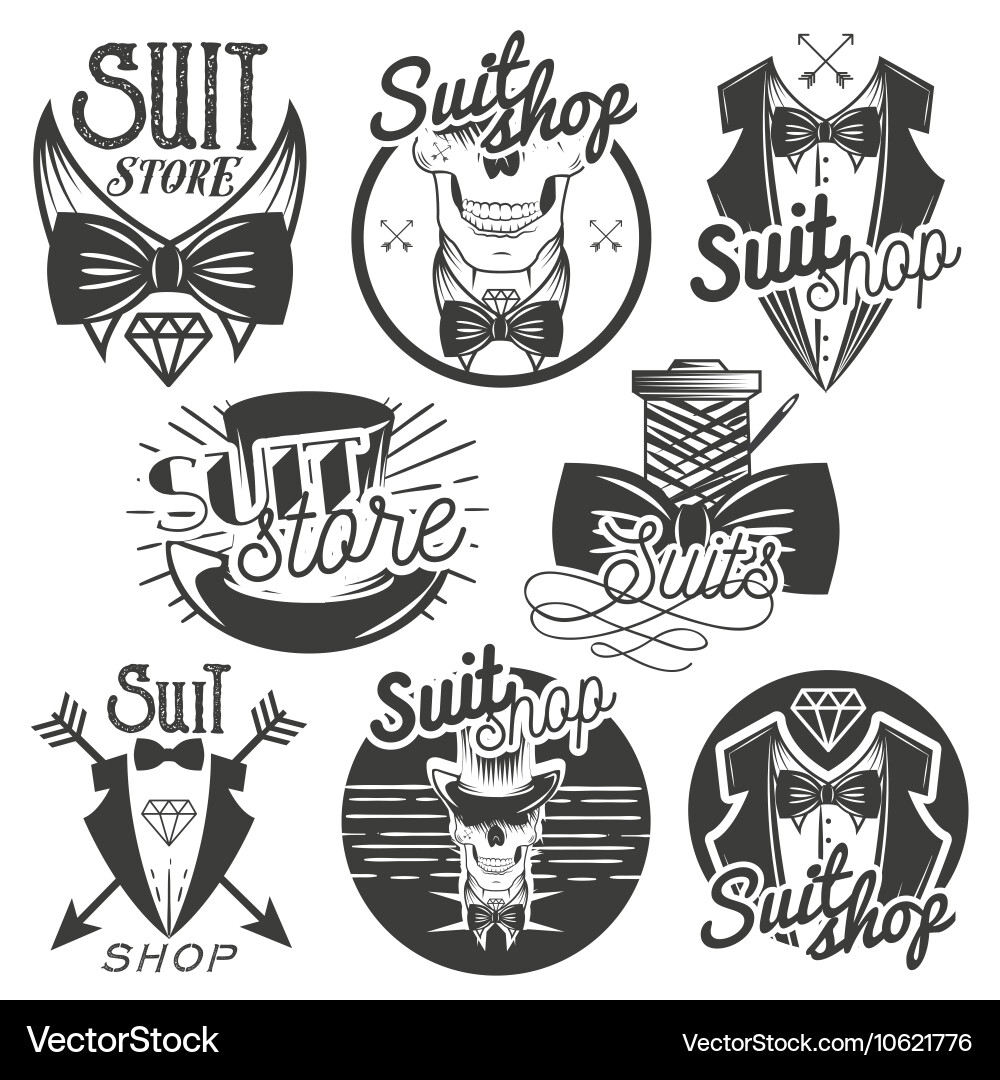 Set monochrome suit shop labels logos Royalty Free Vector