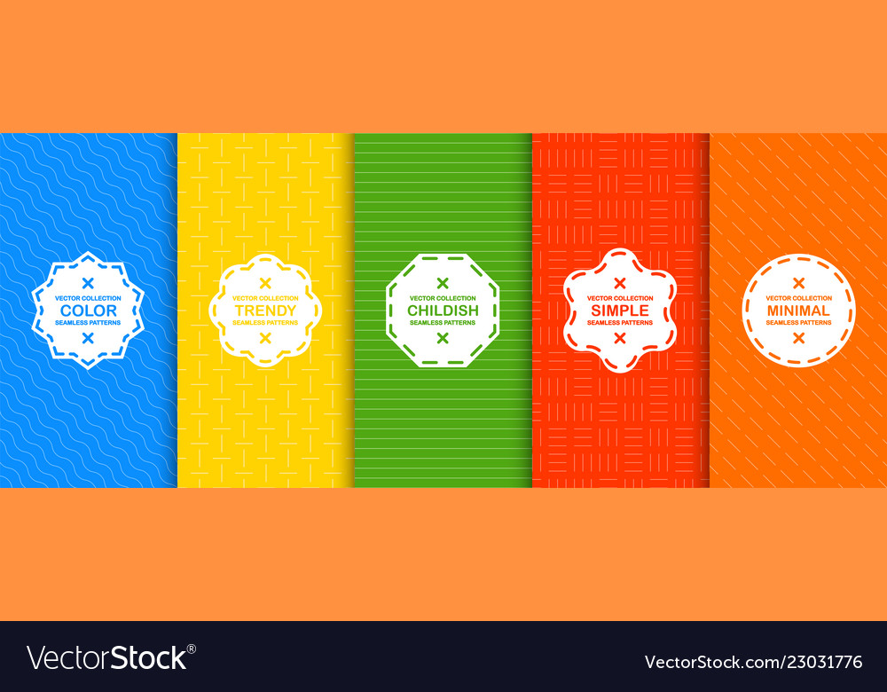 Set of bright seamless geometric patterns Vector Image