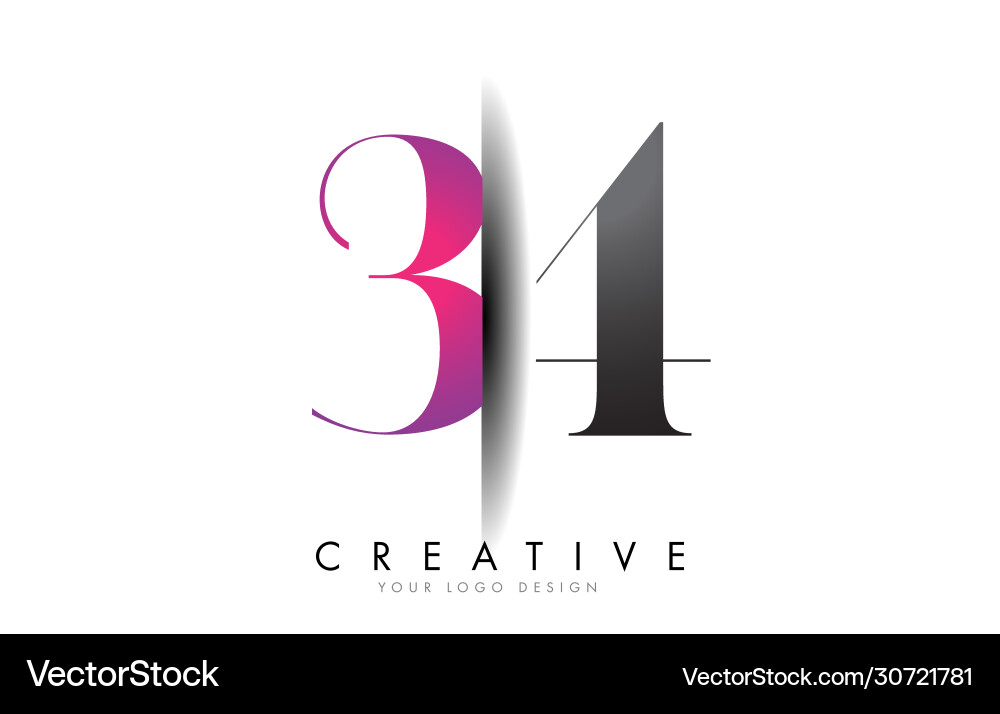 34 3 4 grey and pink number logo with creative Vector Image