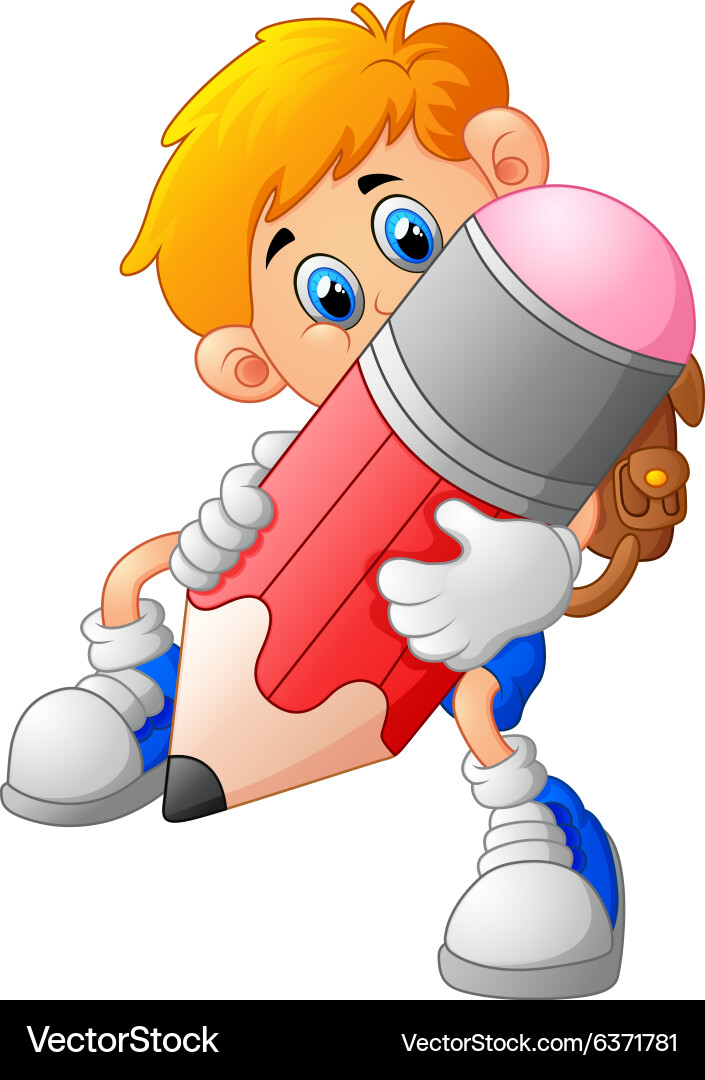 Cartoon boy holding pencil Royalty Free Vector Image