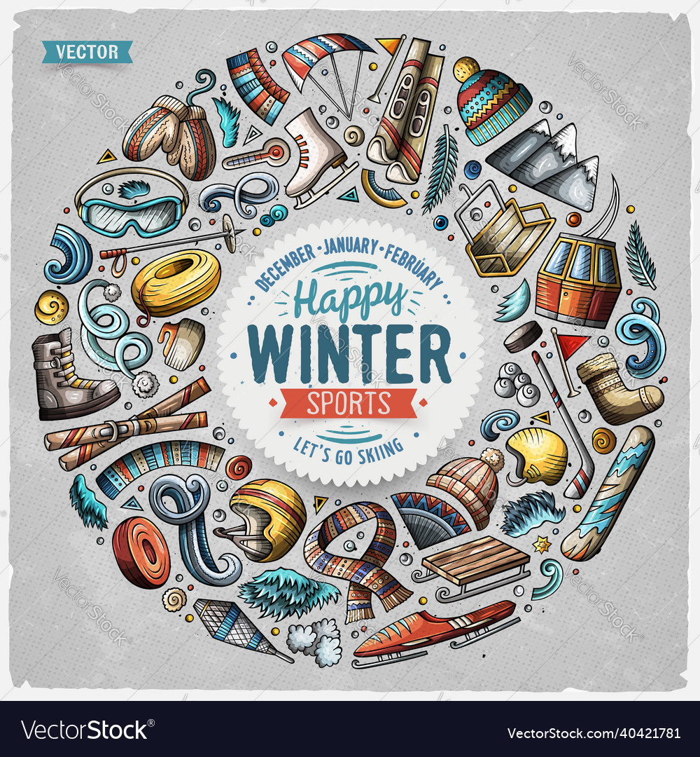 Colorful set of winter sports cartoon doodle Vector Image