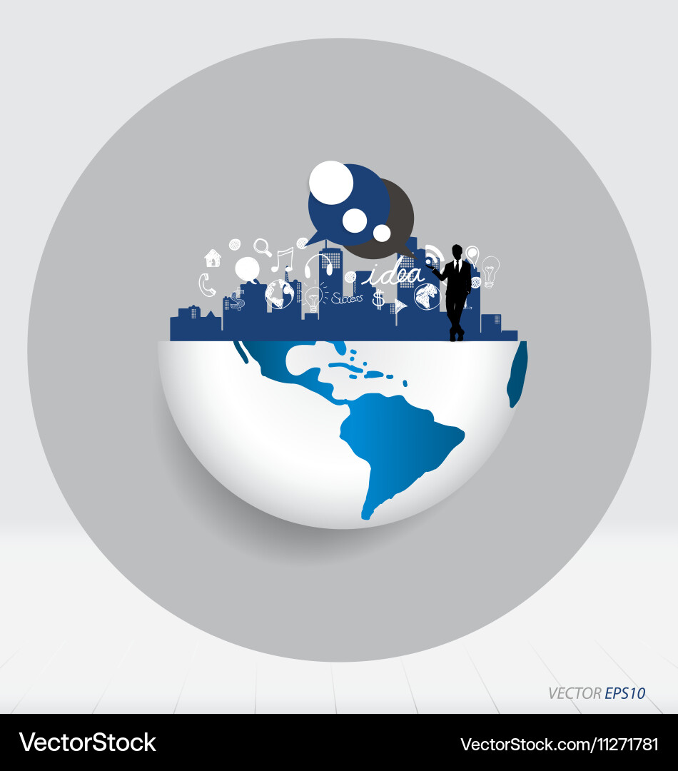 Globe and building with businessman and Modern Vector Image