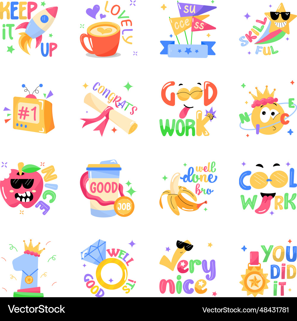 Modern set of lettering flat stickers Royalty Free Vector