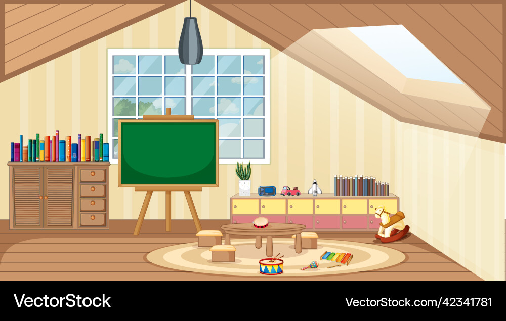 Scene with board and books in classroom Royalty Free Vector