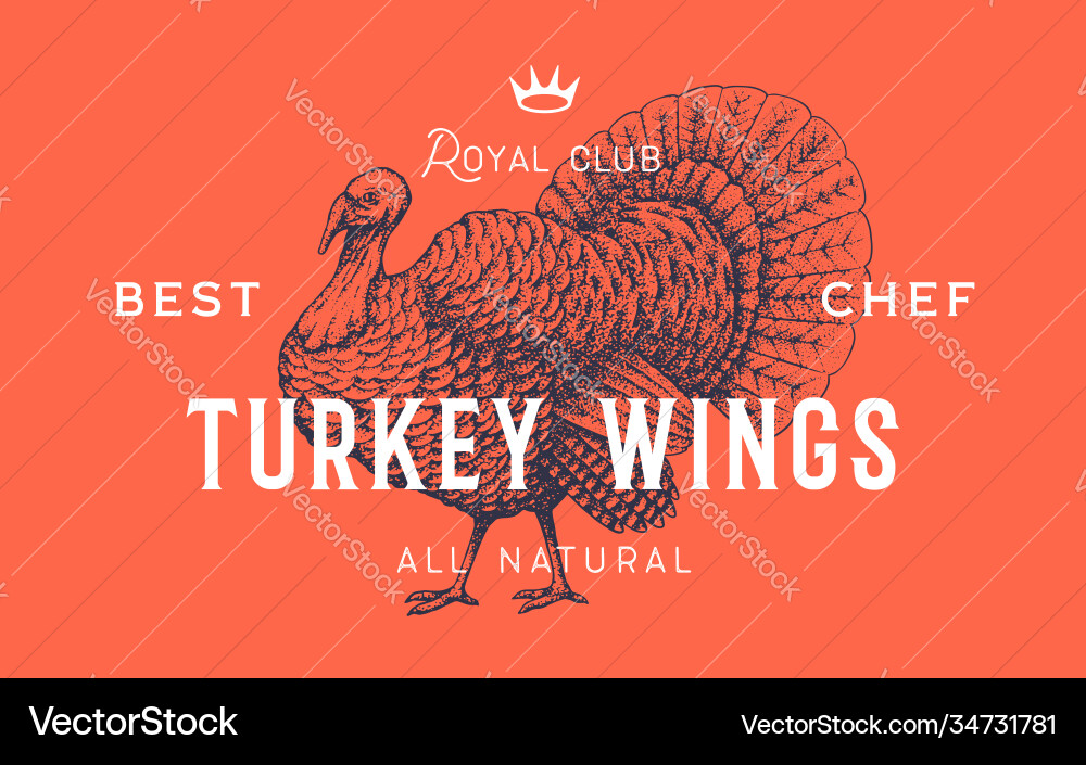 Turkey template label vintage retro print Vector Image