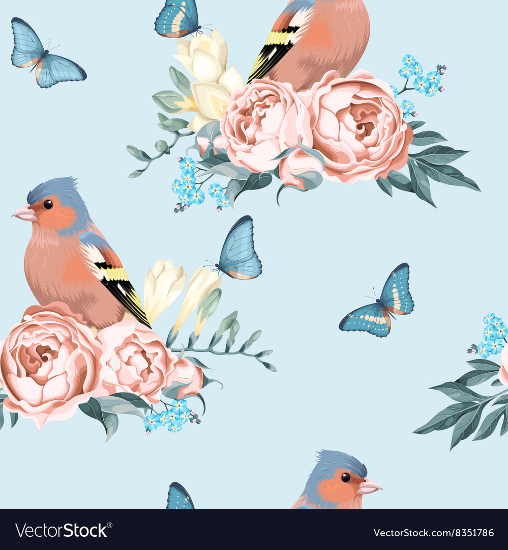 Birds and flowers seamless Royalty Free Vector Image