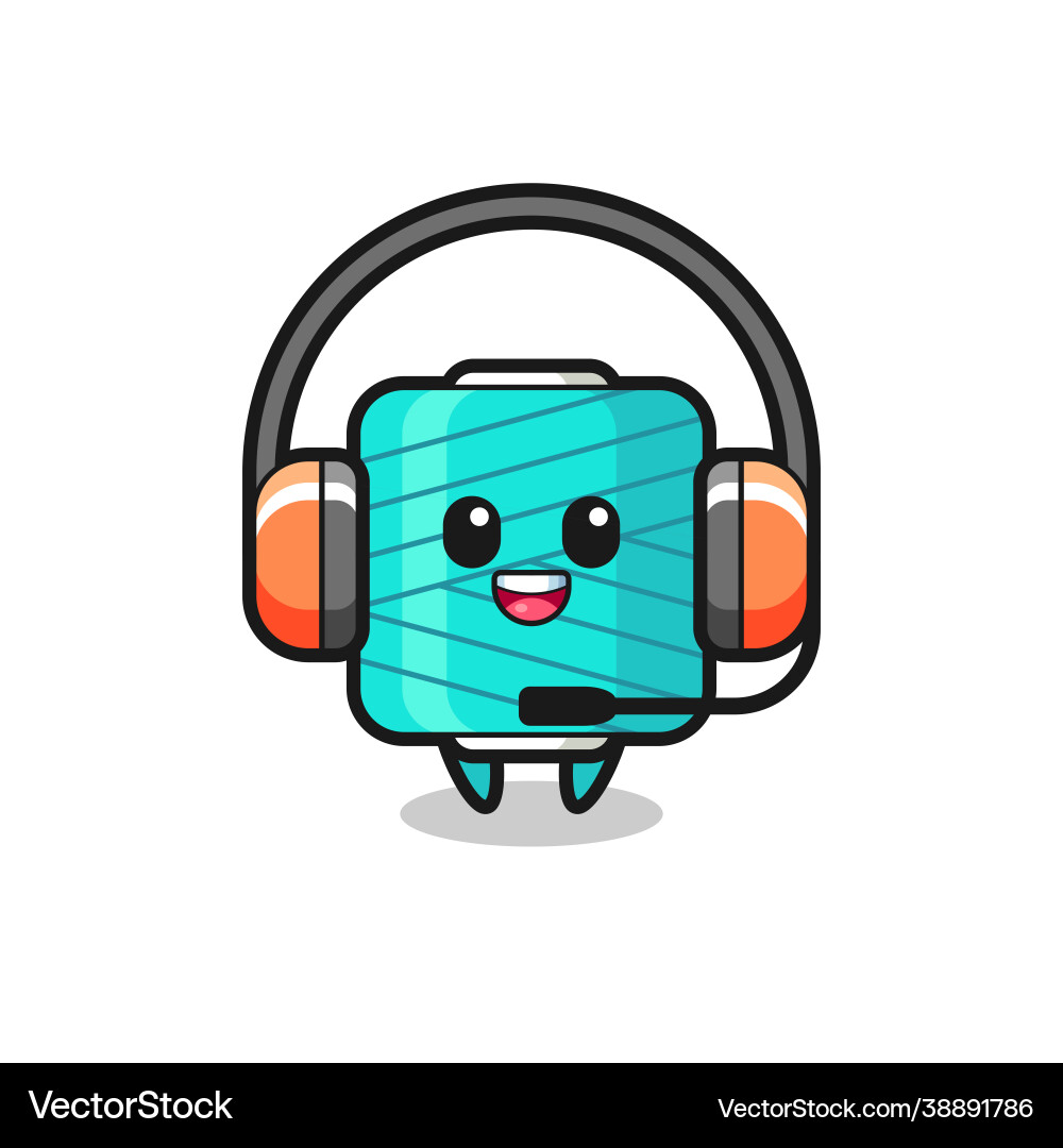 Cartoon mascot yarn spool as a customer service Vector Image