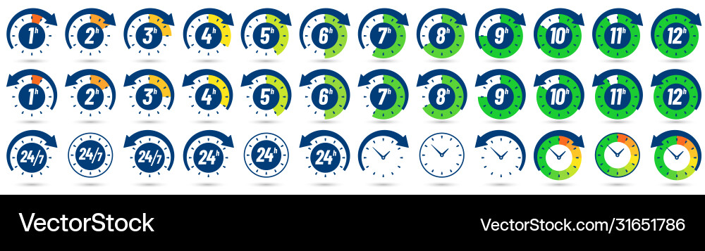 Color hours icon timer from 1 to 12 hours time Vector Image