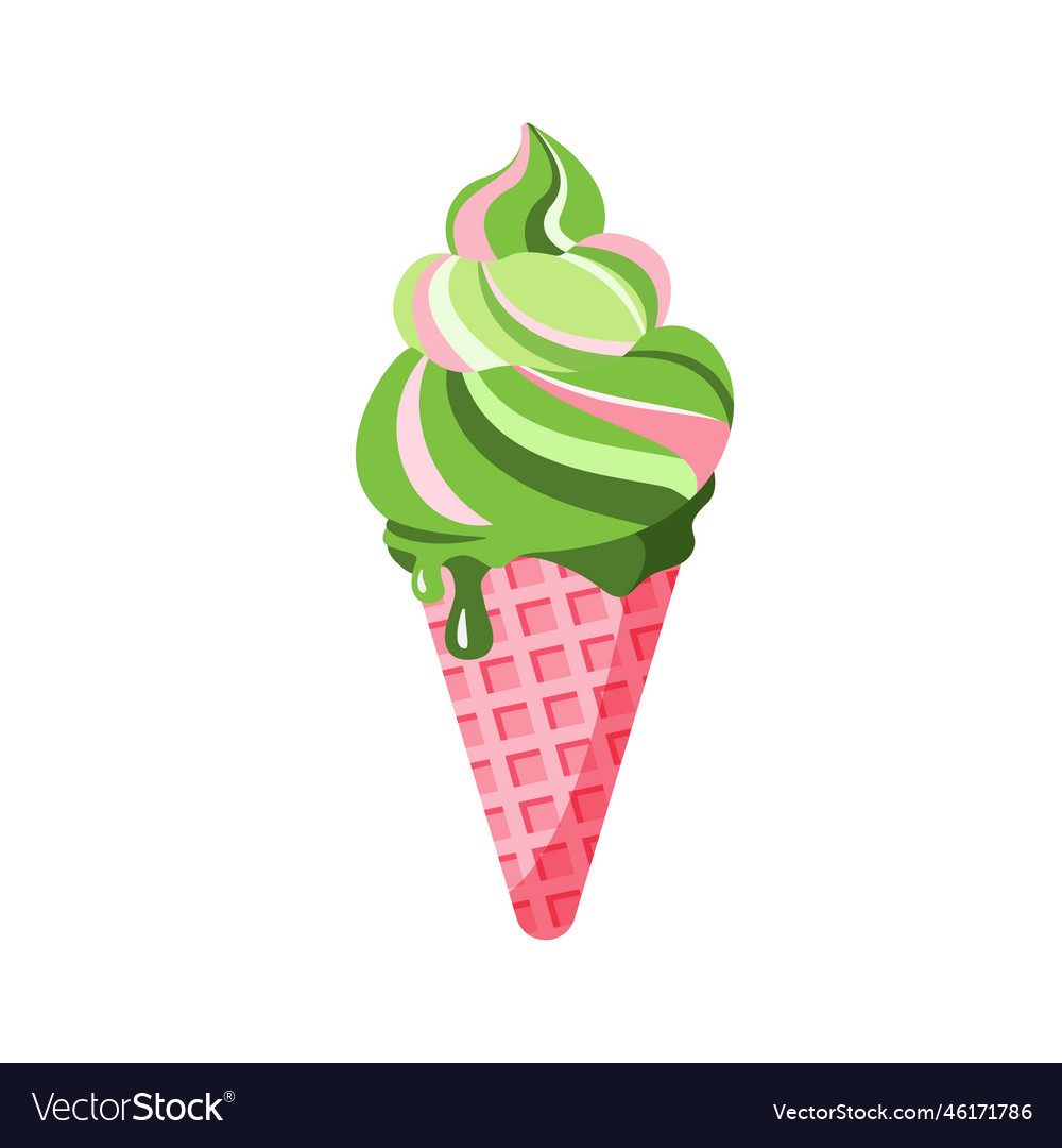 Colorful soft serve ice cream in cone isolated Vector Image