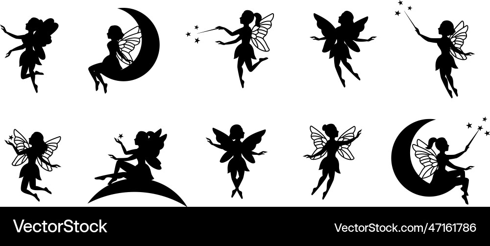 Fairy silhouettes funny fairies in different Vector Image
