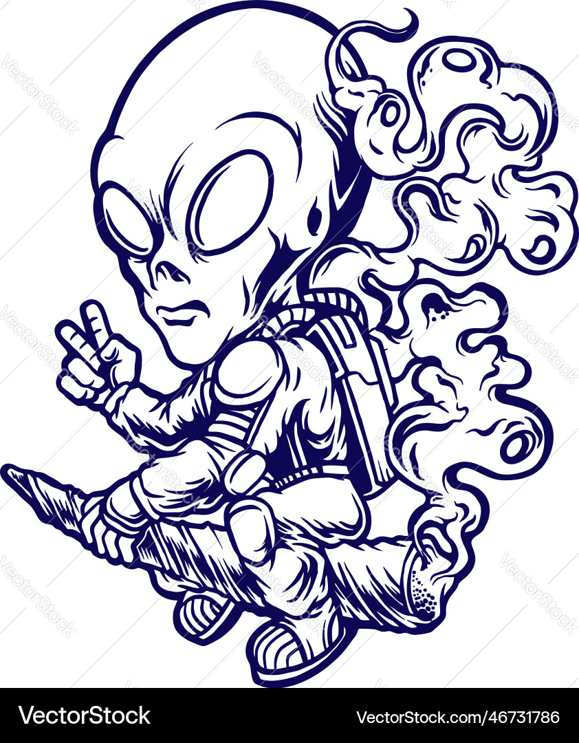 Flying alien astronaut with smoking cannabis Vector Image