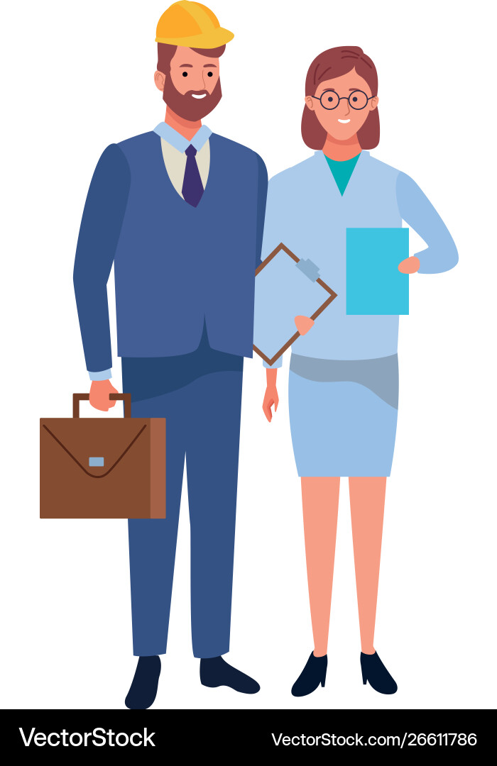 Professionals workers couple smiling cartoons Vector Image