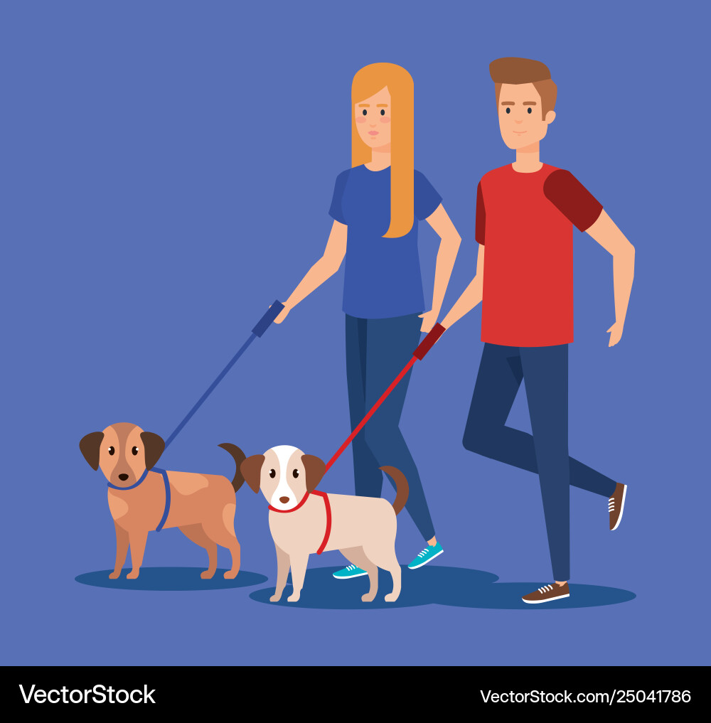 Young couple with dog avatars characters Vector Image