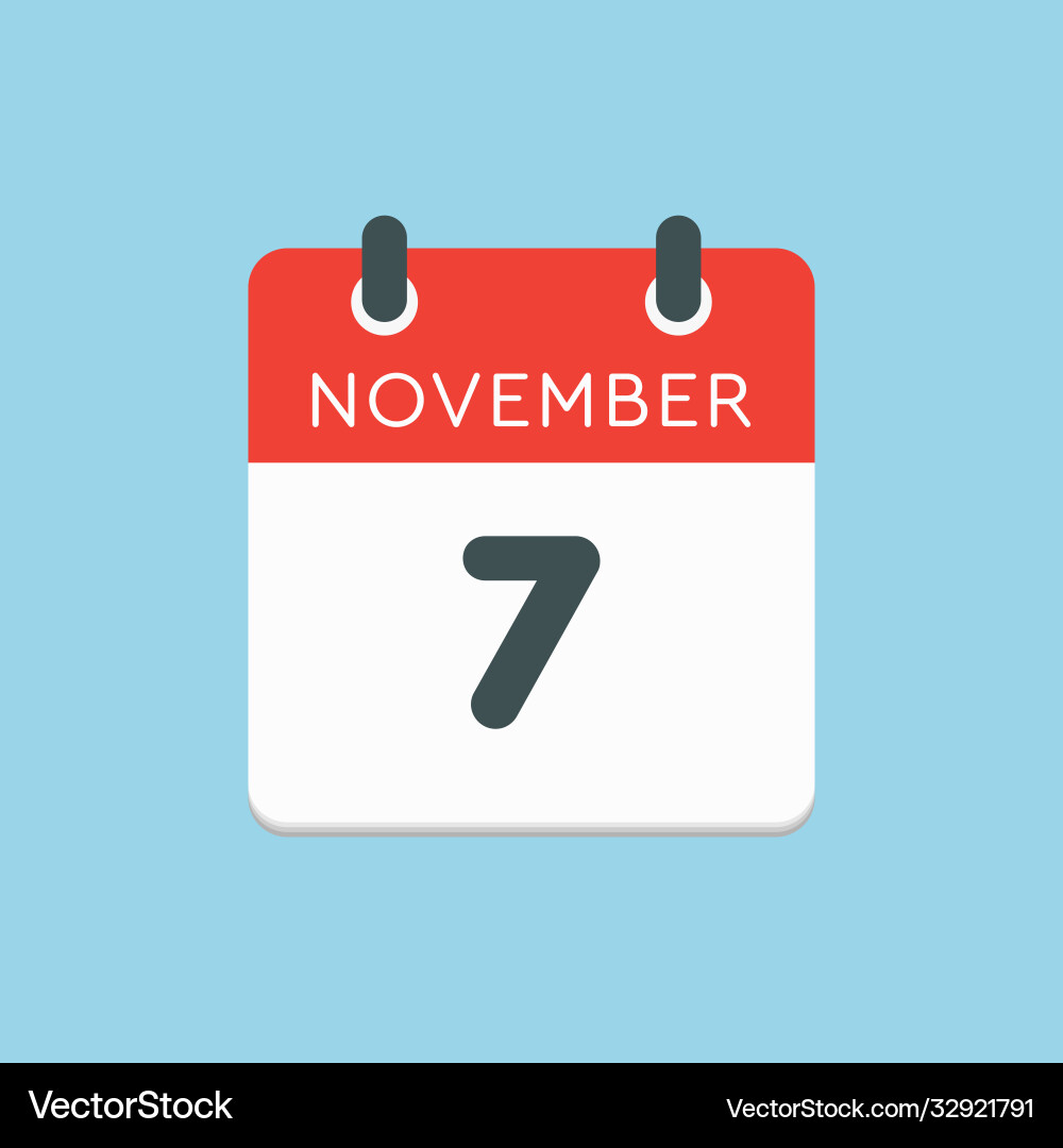 Calendar icon day 7 november template Royalty Free Vector
