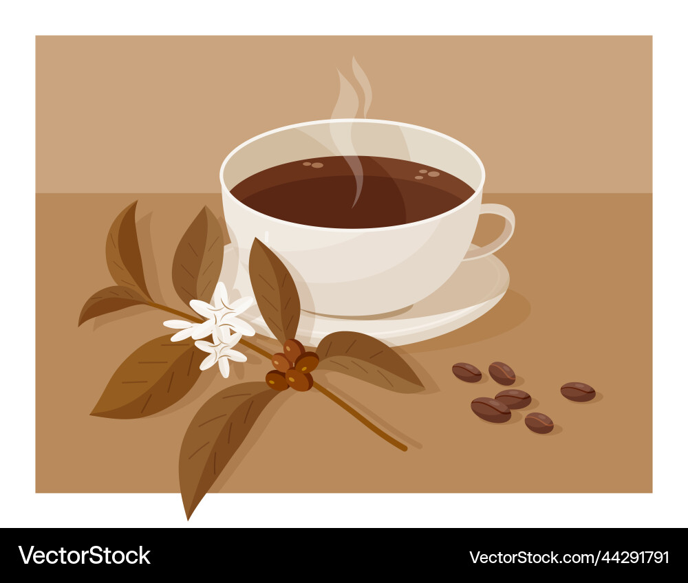 Cup of coffee and a branch tree Royalty Free Vector Image
