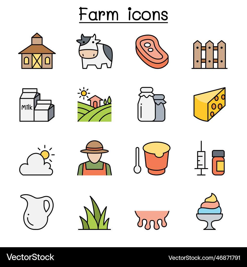 Farm color line icon set Royalty Free Vector Image