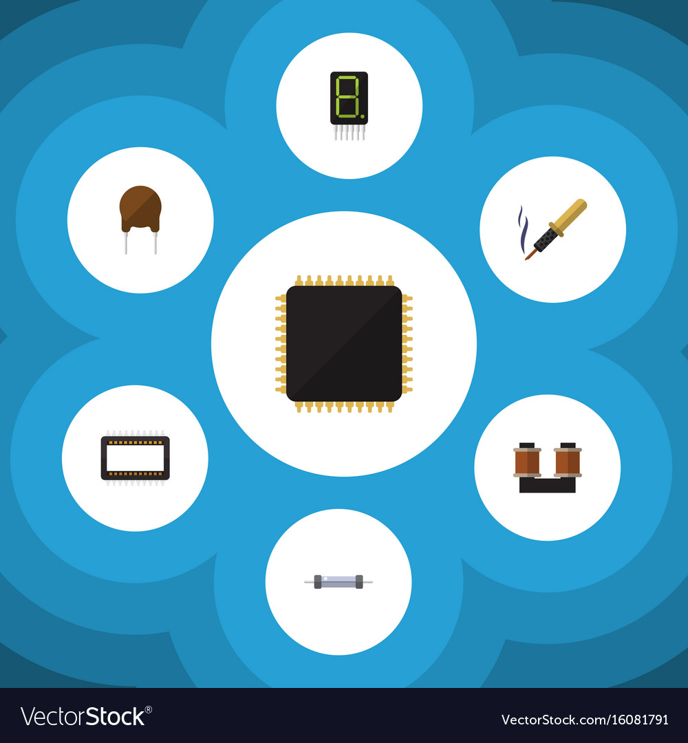 Flat icon technology set of mainframe cpu Vector Image