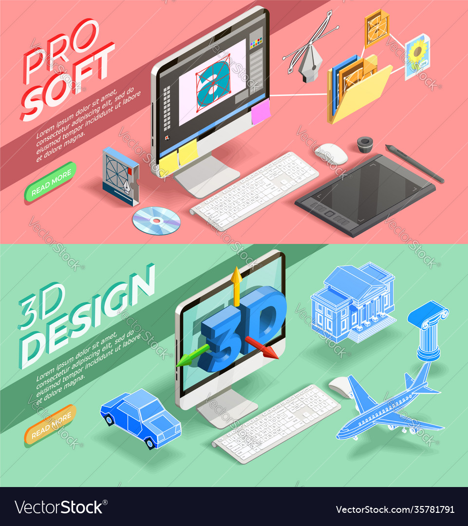 Graphic design isometric banners Royalty Free Vector Image