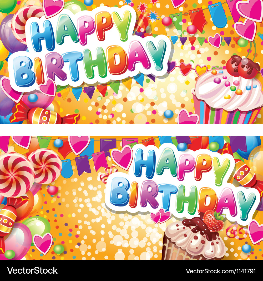 Happy birthday horizontal cards Royalty Free Vector Image