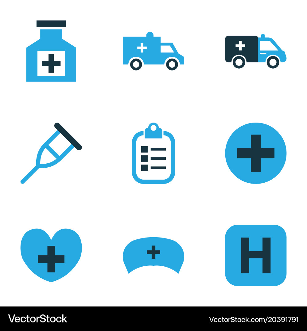 Medicine icons colored set with plus checklist Vector Image