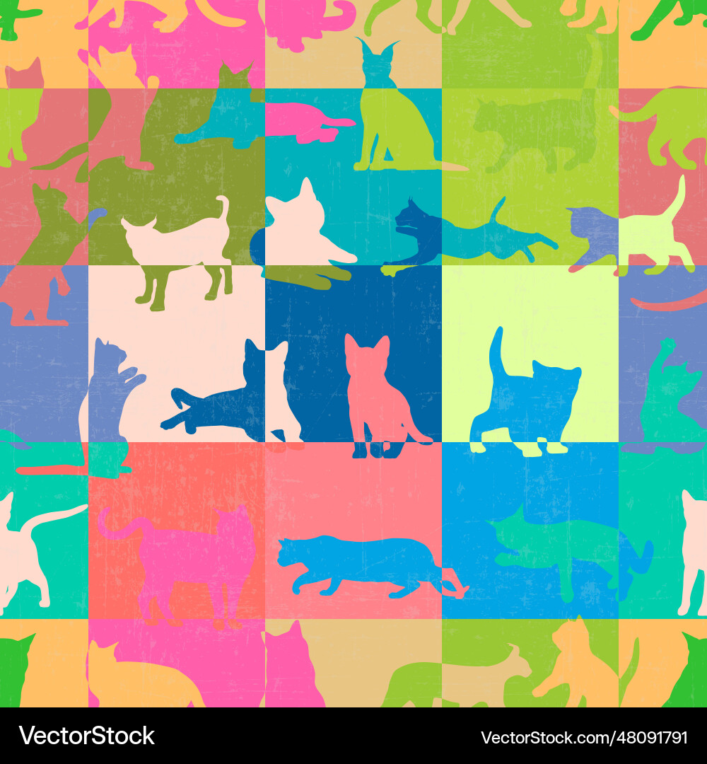 Seamless colourful cat in square wallpaper Vector Image