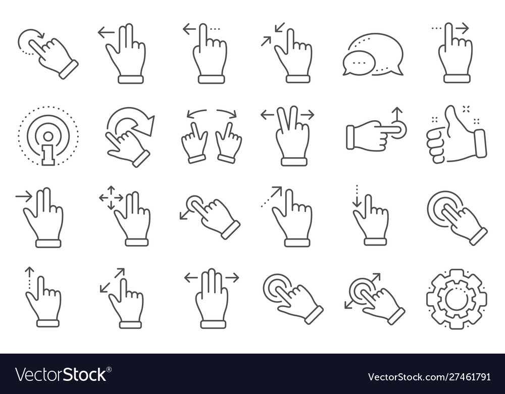 Touchscreen gesture line icons hand swipe slide Vector Image