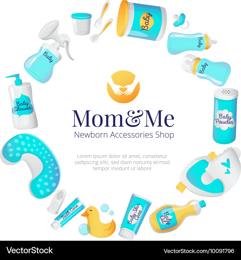 Baby accessories frame newborn goods Royalty Free Vector