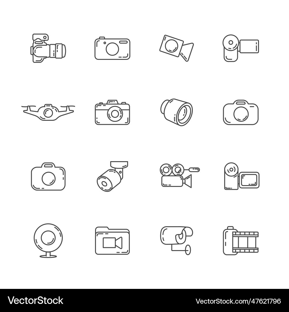 Camera line icon set photo video line icon set Vector Image