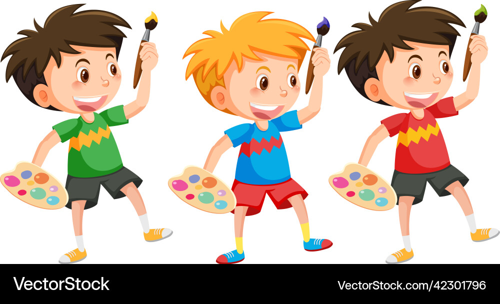 Cute boy painting on canvas Royalty Free Vector Image