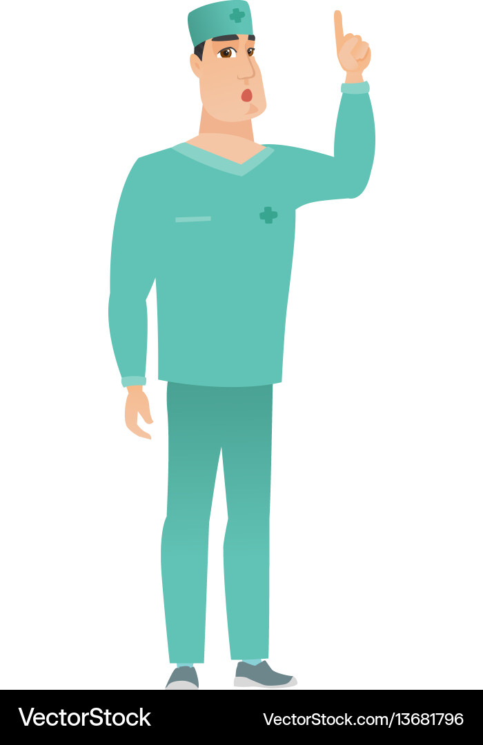 Doctor with open mouth pointing finger up Vector Image